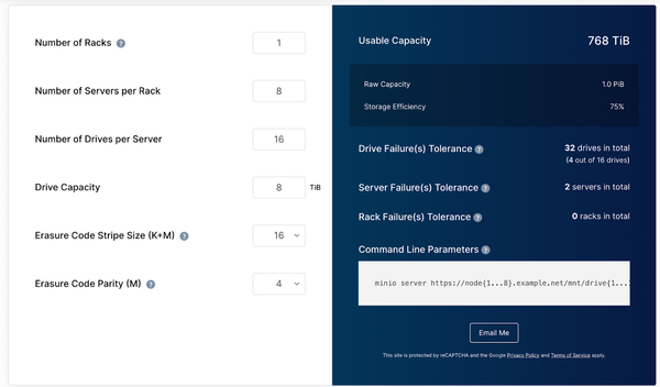 A Guided Tour of the MinIO Erasure Code Calculator